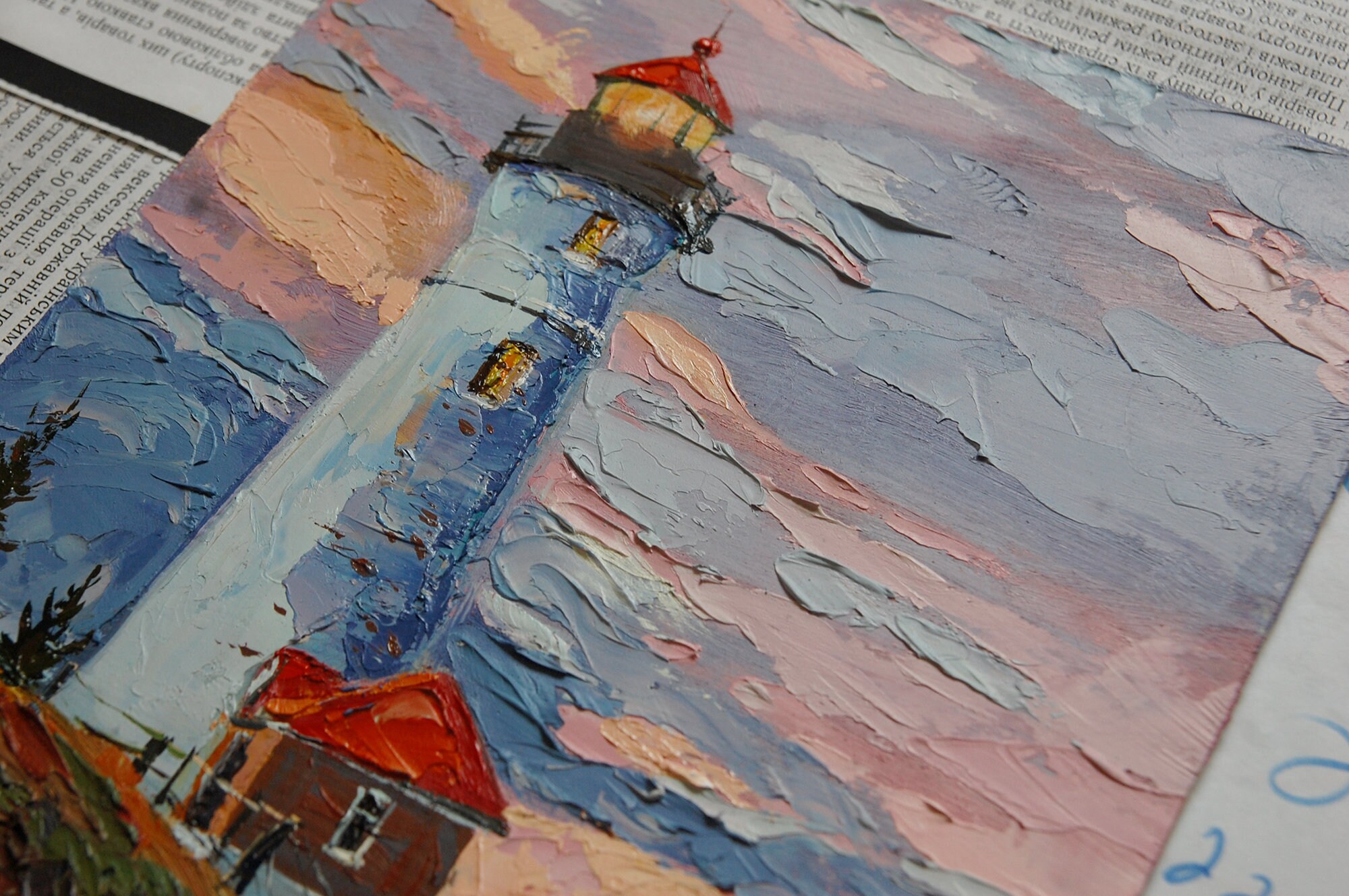 Lighthouse Painting Impasto, Sea Sunset Artwork, Seascape Oil Painting ...