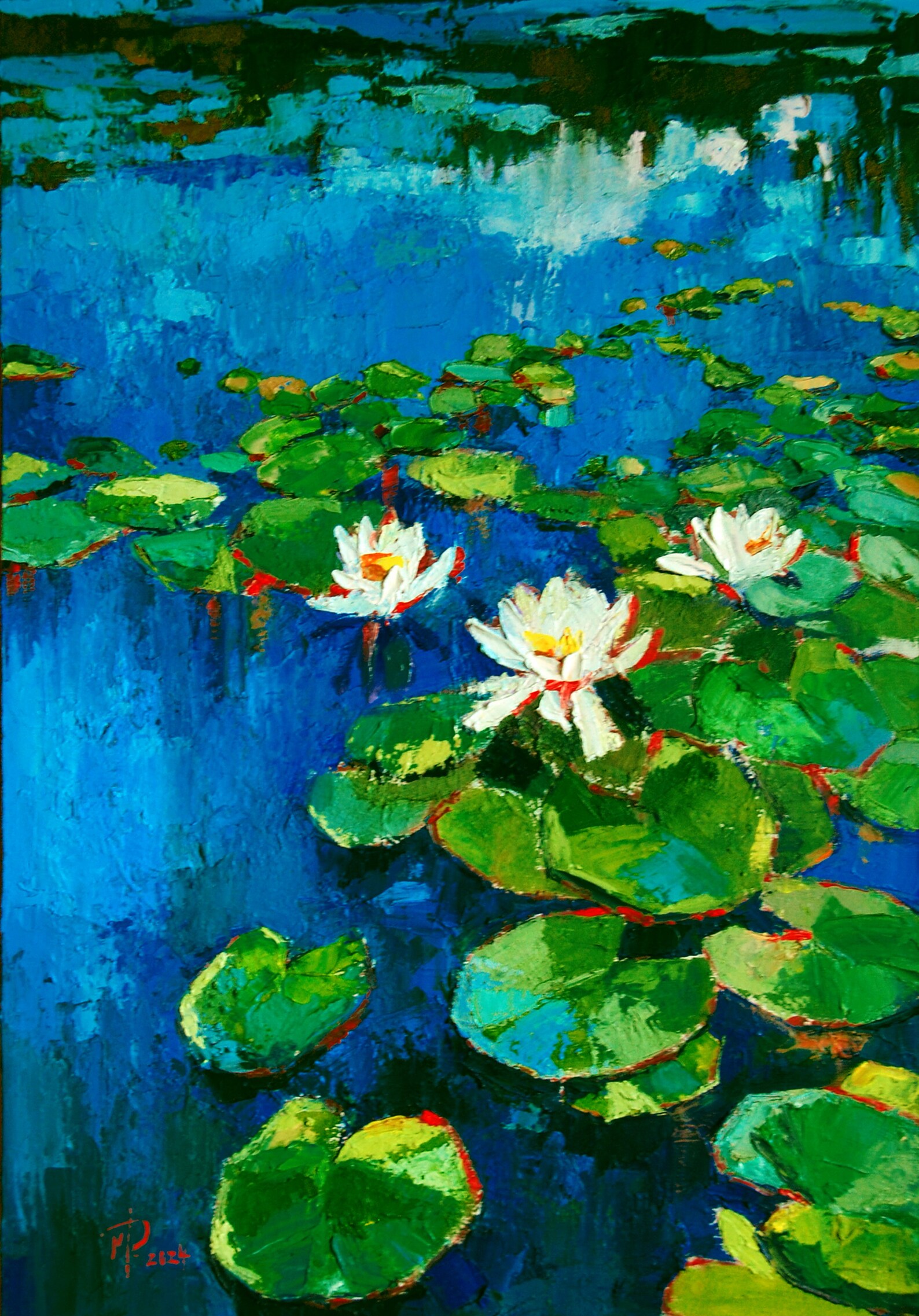 Water Lilies Painting,flower Original Art,lotus Artwork Impasto,pond ...