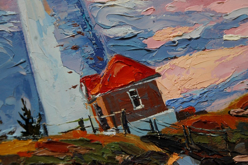 Lighthouse Painting Impasto, Sea Sunset Artwork, Seascape Oil Painting ...