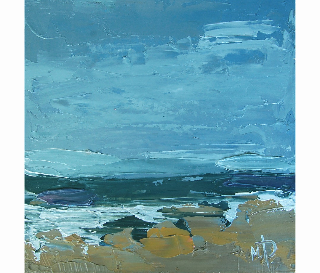 Abstract Seascape Painting Ocean Waves Impasto Oil Painting Beachy Wall ...