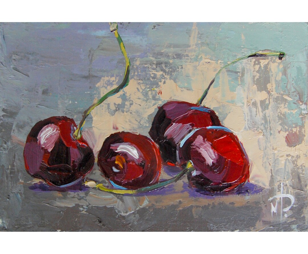 Cherry Original Painting Small Cherry Oil Painting Berries Artwork ...