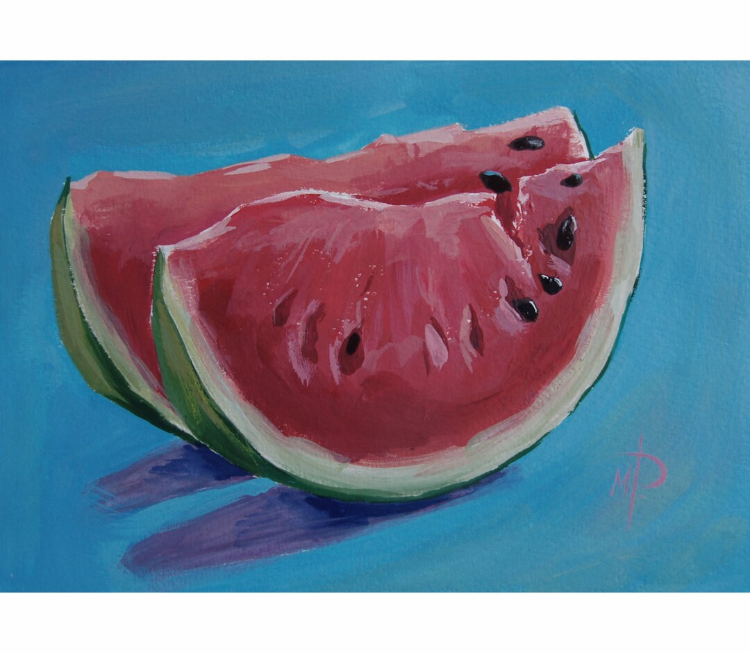 Watermelon Still Life Painting, Watermelon Small Painting, Berries ...