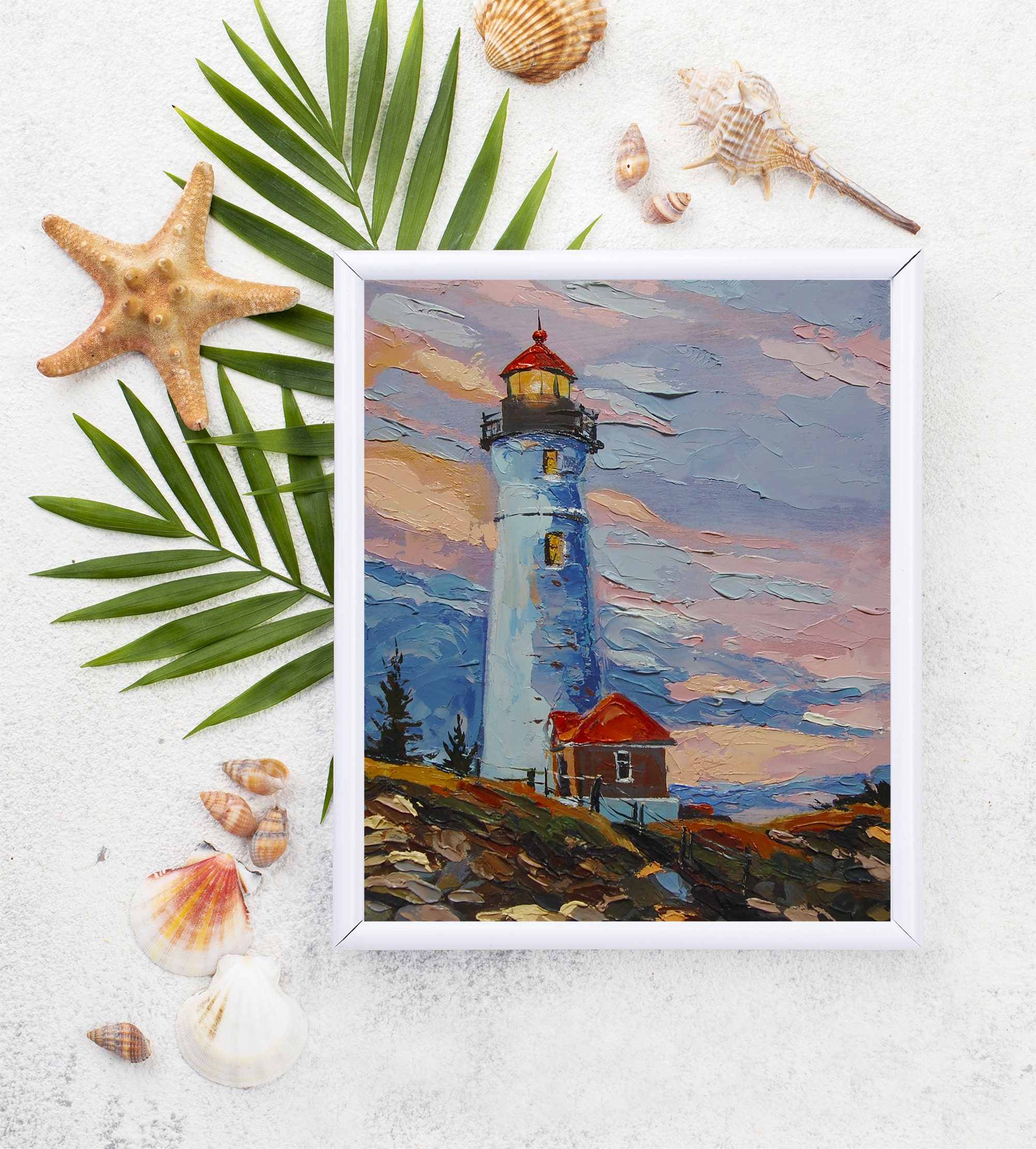 Lighthouse Painting Impasto, Sea Sunset Artwork, Seascape Oil Painting ...
