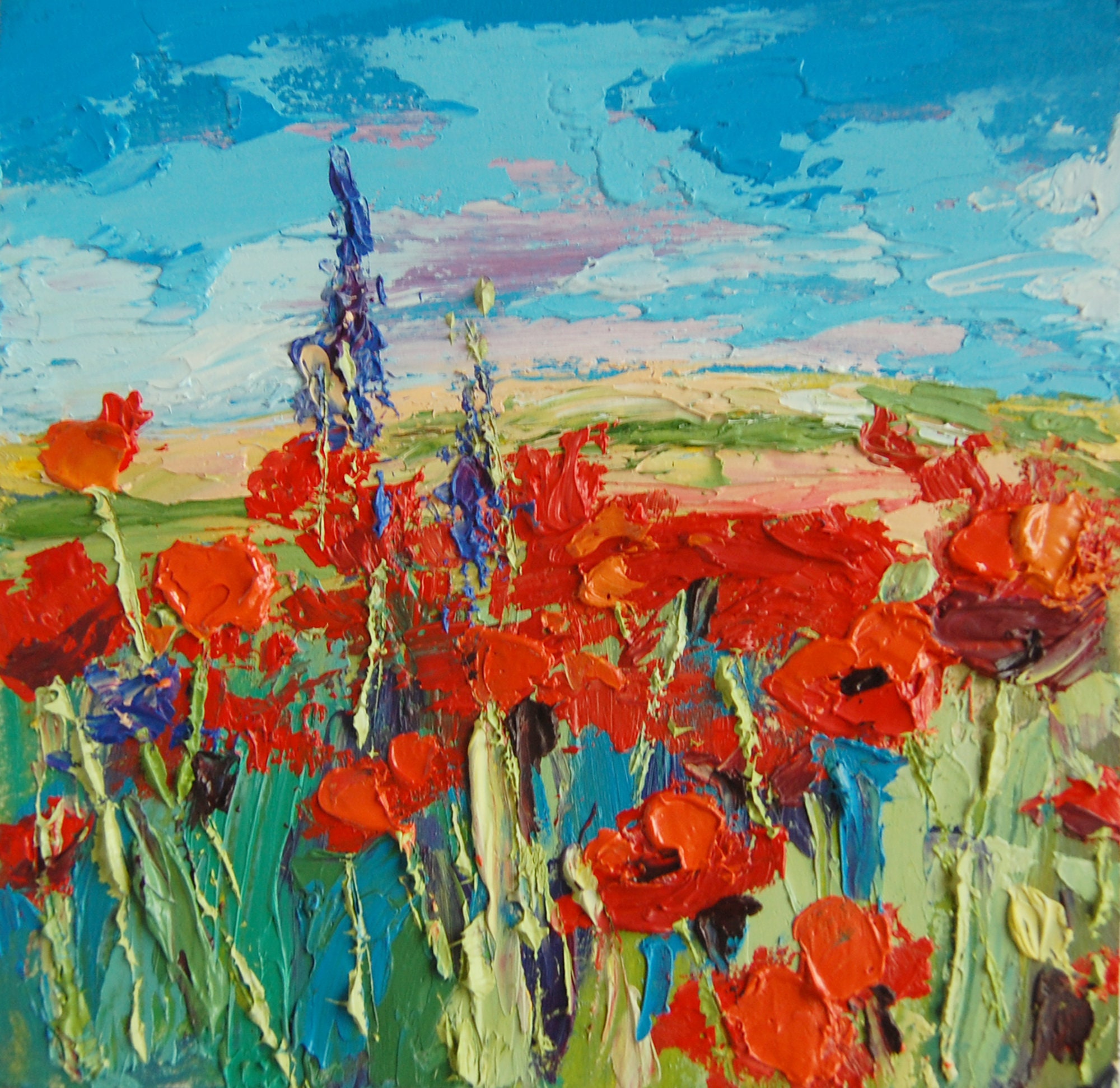 Poppy Field Painting Original Oil Artwork Summer Meadow - Etsy