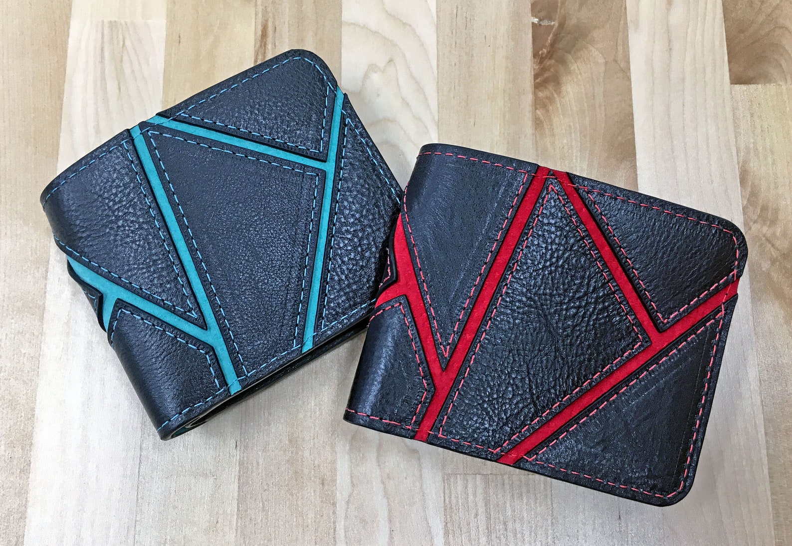 Men's Bifold Patchwork Wallet in Black Calfskin and - Etsy