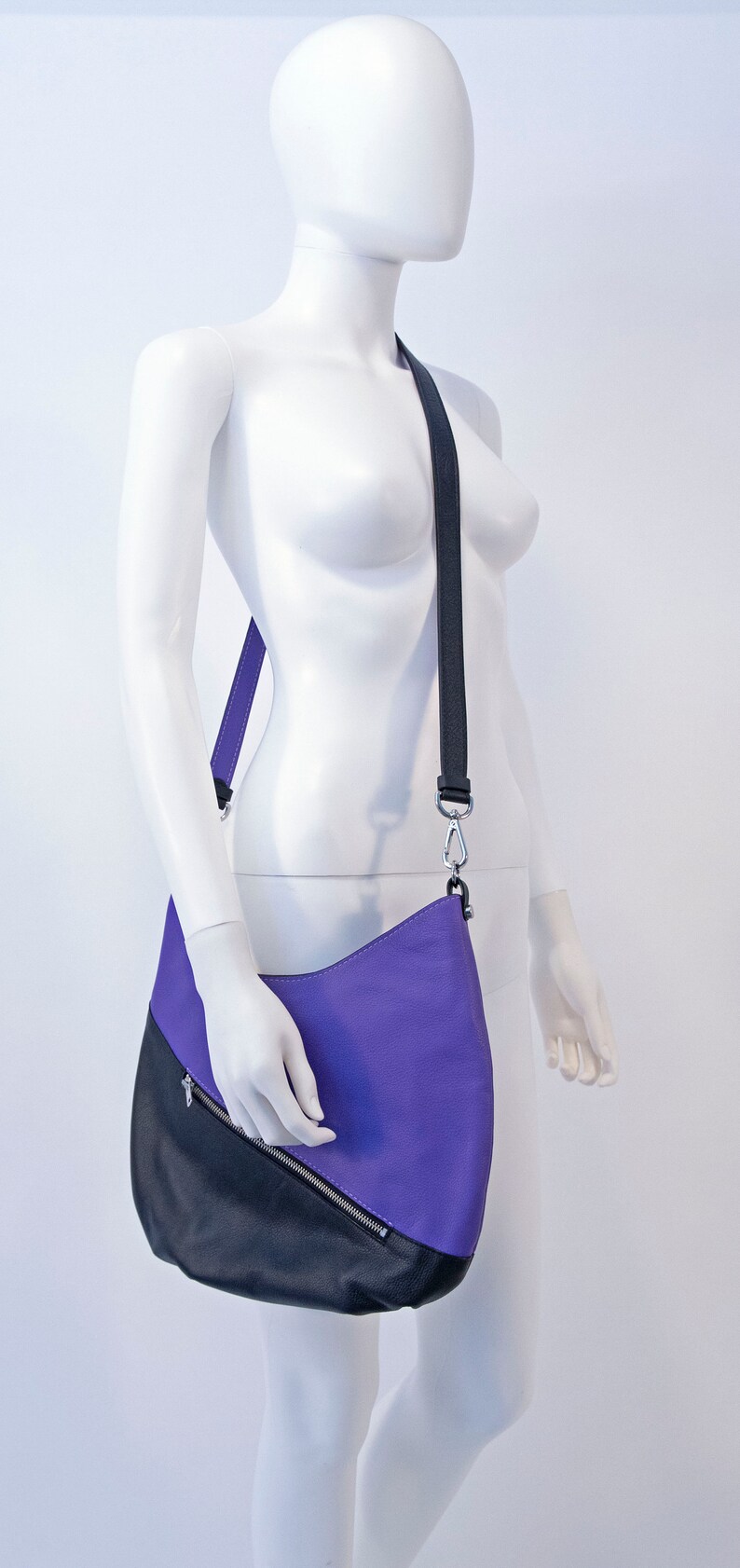 Women's Crossbody Hobo Bag in Black/purple Leather - Etsy