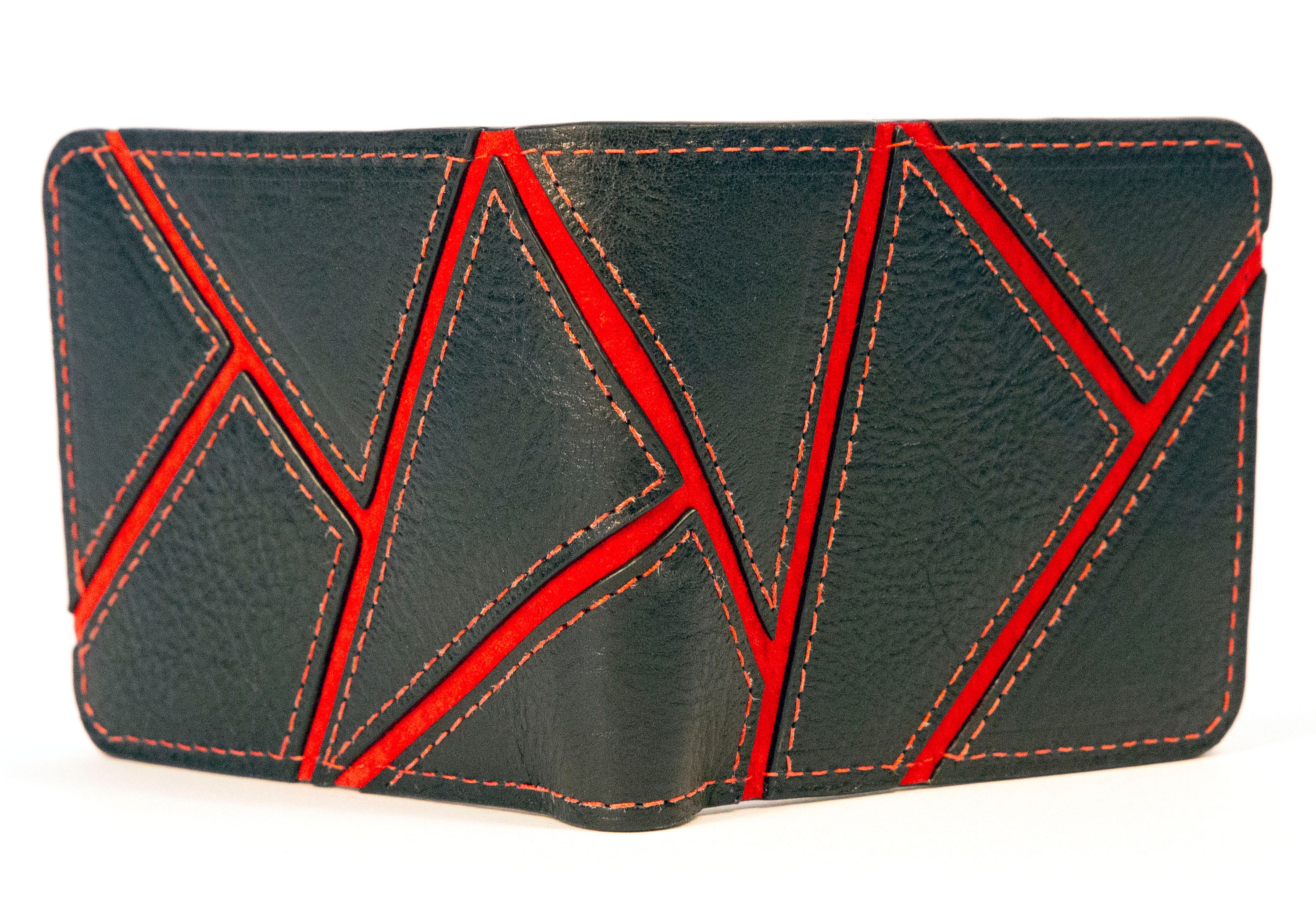 Men's Bifold Patchwork Wallet in Black Calfskin and - Etsy