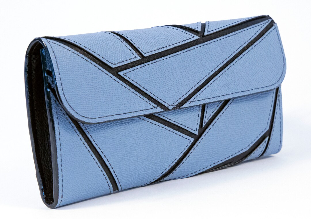 Women's Patchwork Clutch Wallet in Blue Leather - Etsy