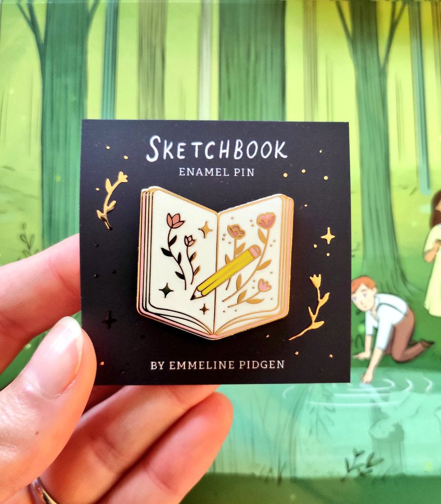 Sketchbook Enamel Pin Badge in Gold White and Pink by - Etsy