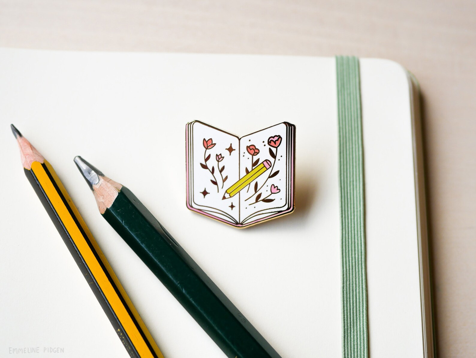 Sketchbook Enamel Pin Badge in Gold White and Pink by - Etsy