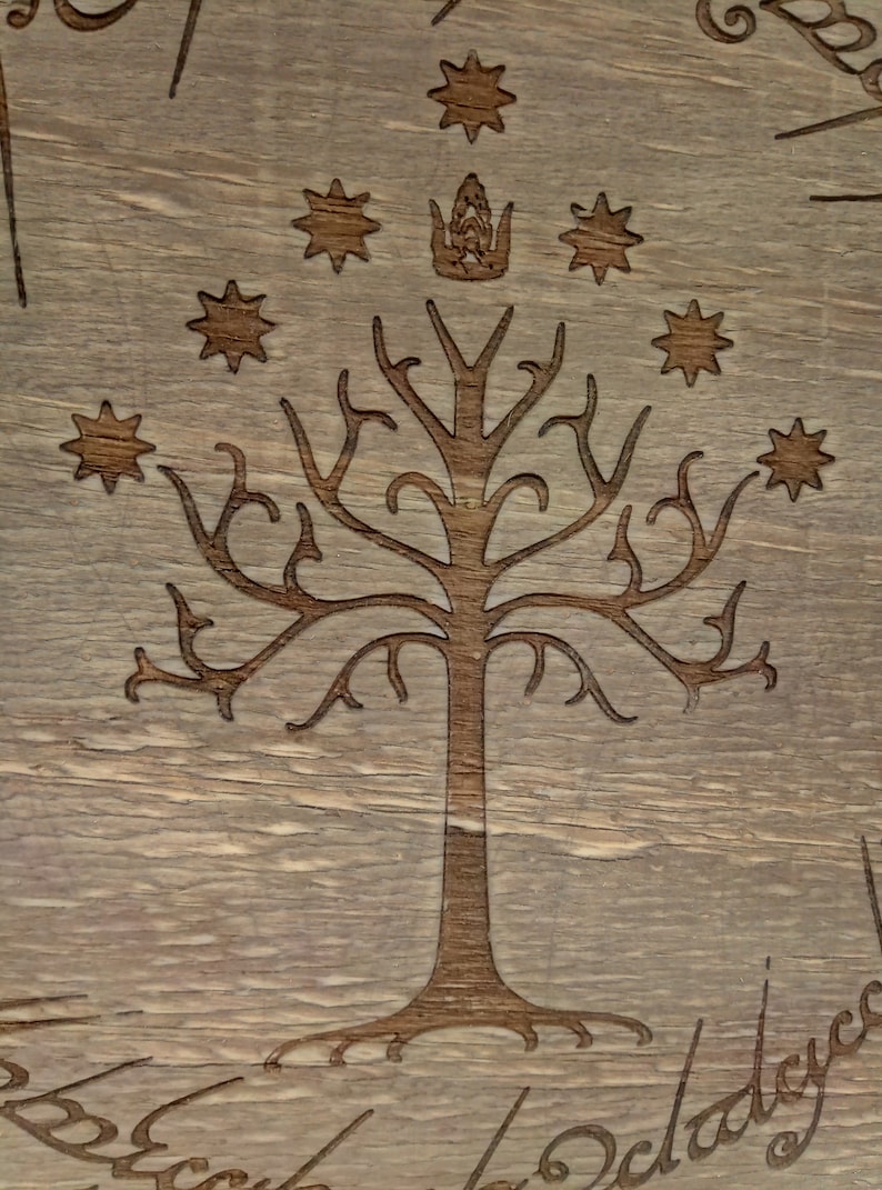 White Tree of Gondor Circled in Elvish Script Wooden Plaque - Etsy