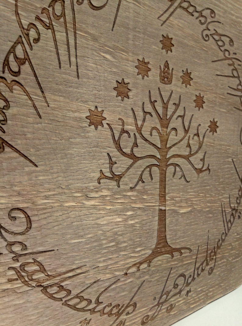 White Tree of Gondor Circled in Elvish Script Wooden Plaque - Etsy