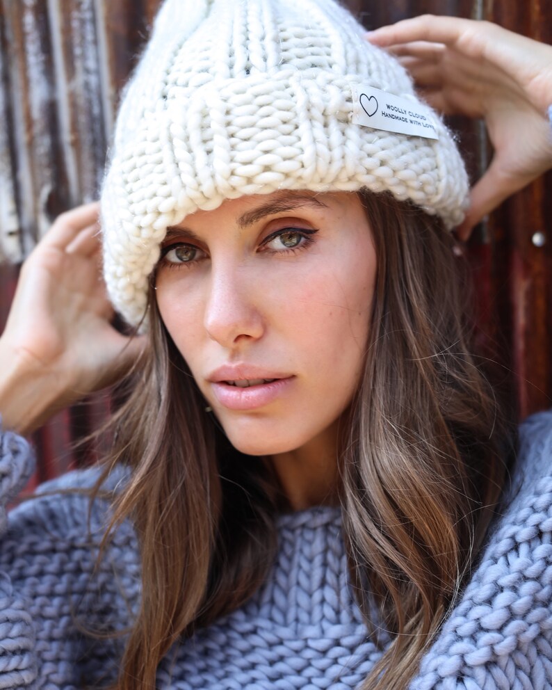 Chunky knit Beanie 100% Merino wool. Handmade in NYC USA. | Etsy