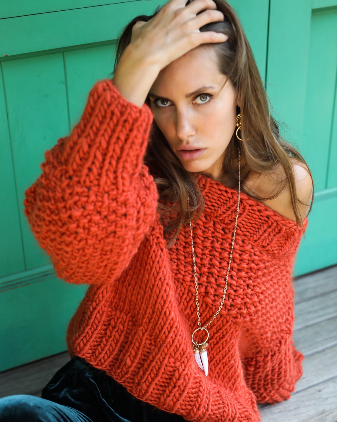 Off-shoulder Chunky Knit Pullover. 100% Merino Wool. Handmade | Etsy