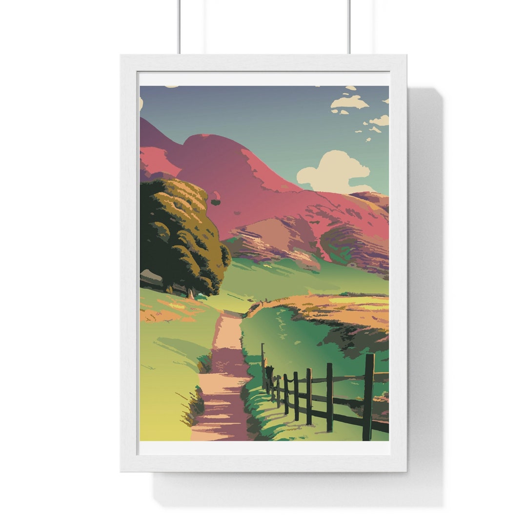 Hillside Pathway Illustrated (country Landscape Cotswolds Yorkshire ...