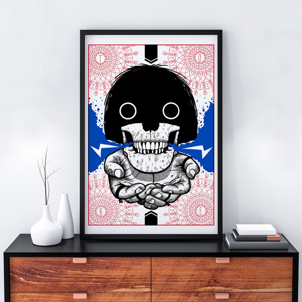 Skull Screenprint With Mandalas, Hands and Lightning Bolts - Etsy