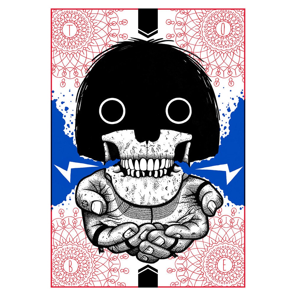 Skull Screenprint With Mandalas, Hands and Lightning Bolts - Etsy