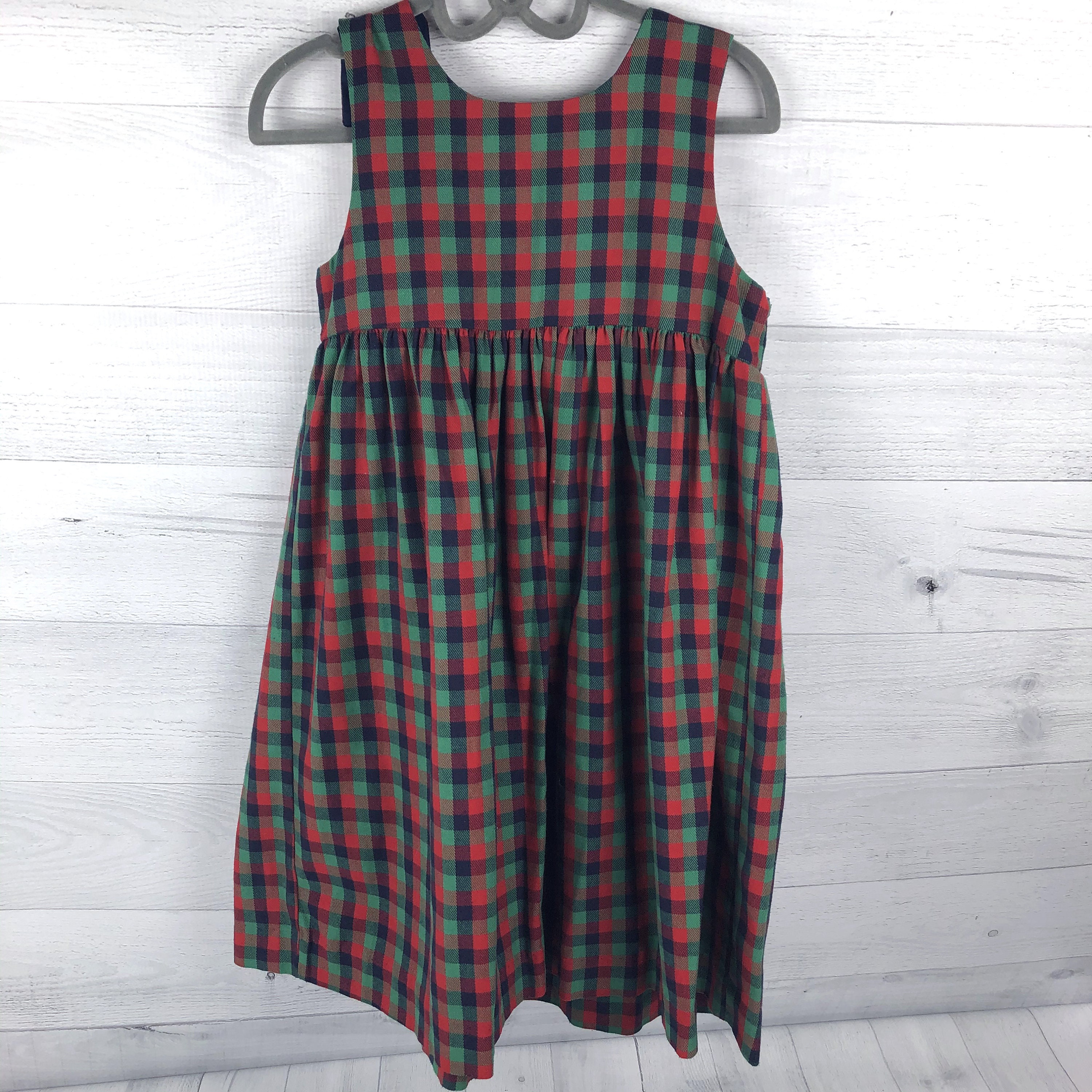 Size 5 Blue, Red & Green Plaid Dress With Appliqué of Red Cherries With ...