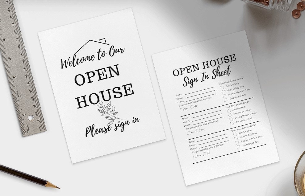 Open House Sign in Sheet, Welcome Sign Bundle Pdfs Real Estate ...