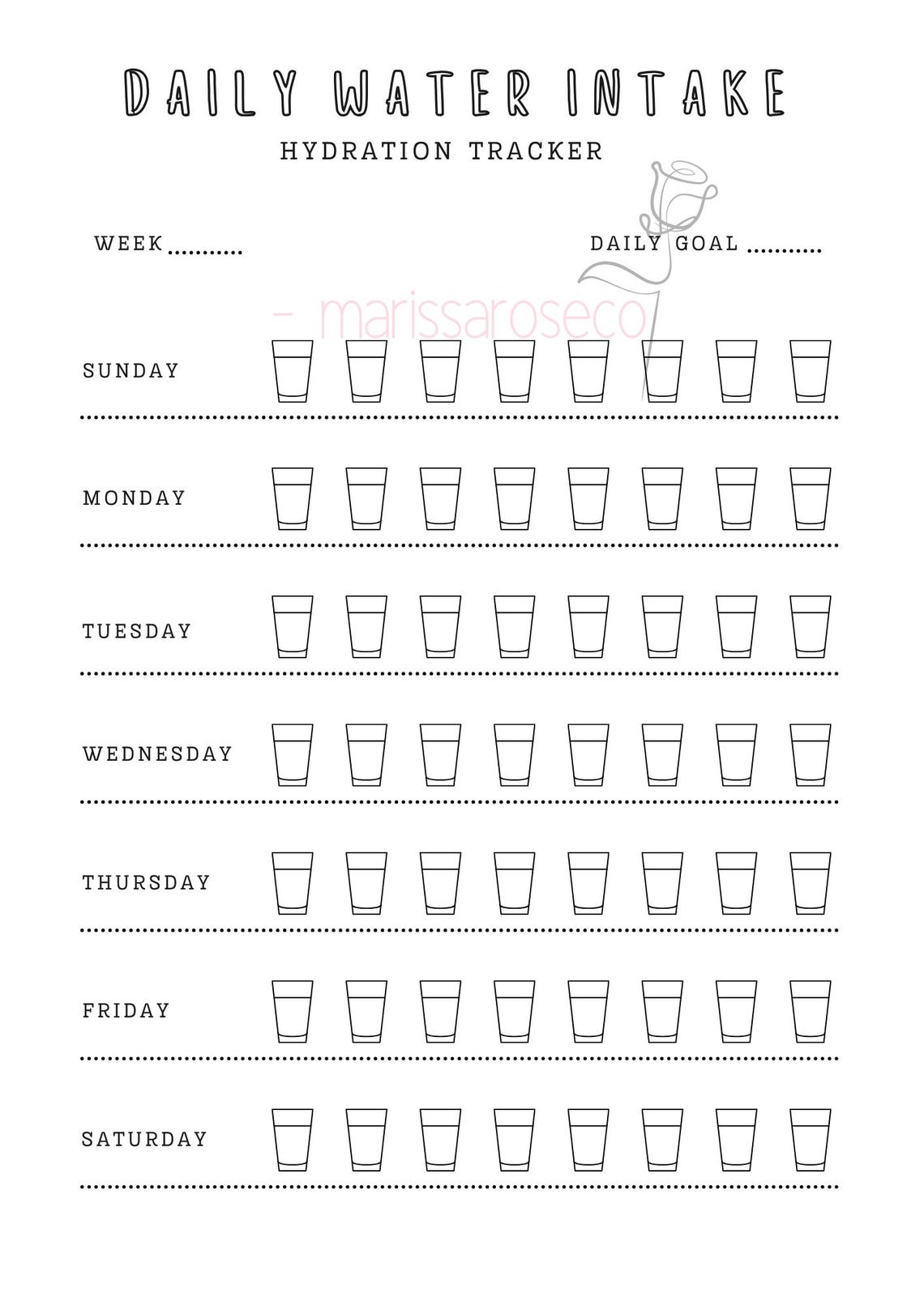 Hydration Tracker Daily Water Intake Printable Sheet - Etsy