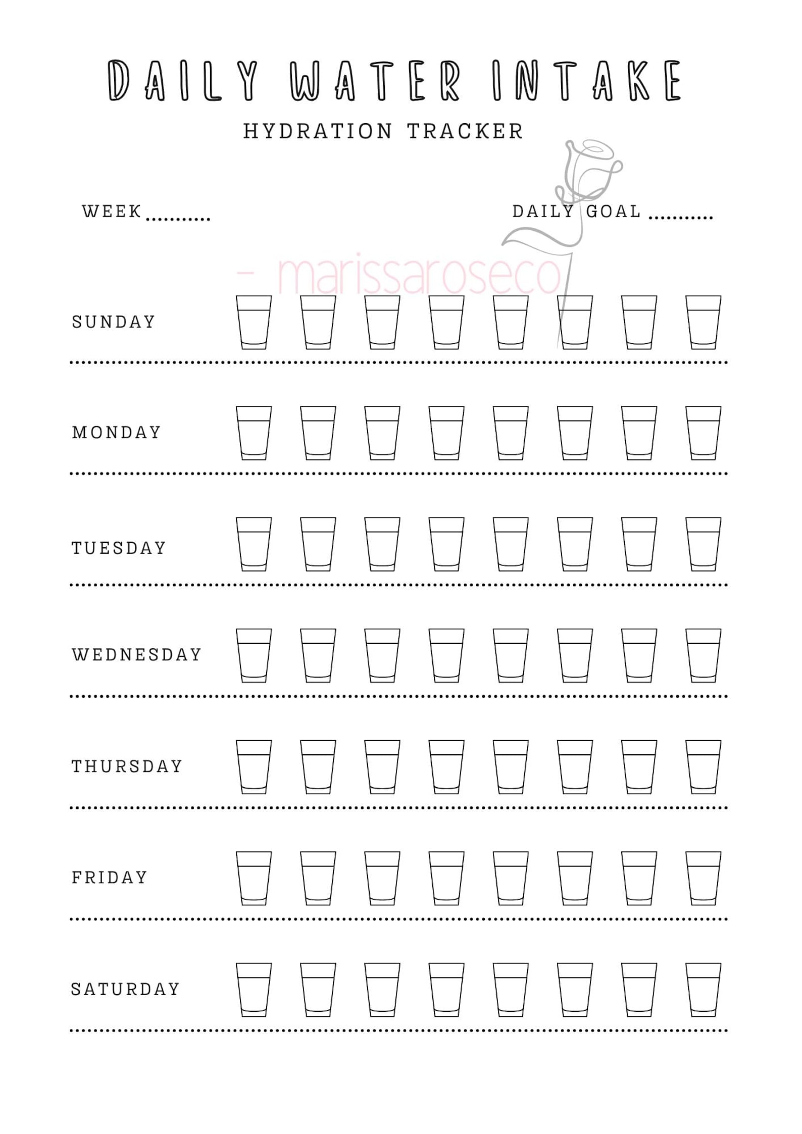 Hydration Tracker Daily Water Intake Printable Sheet - Etsy