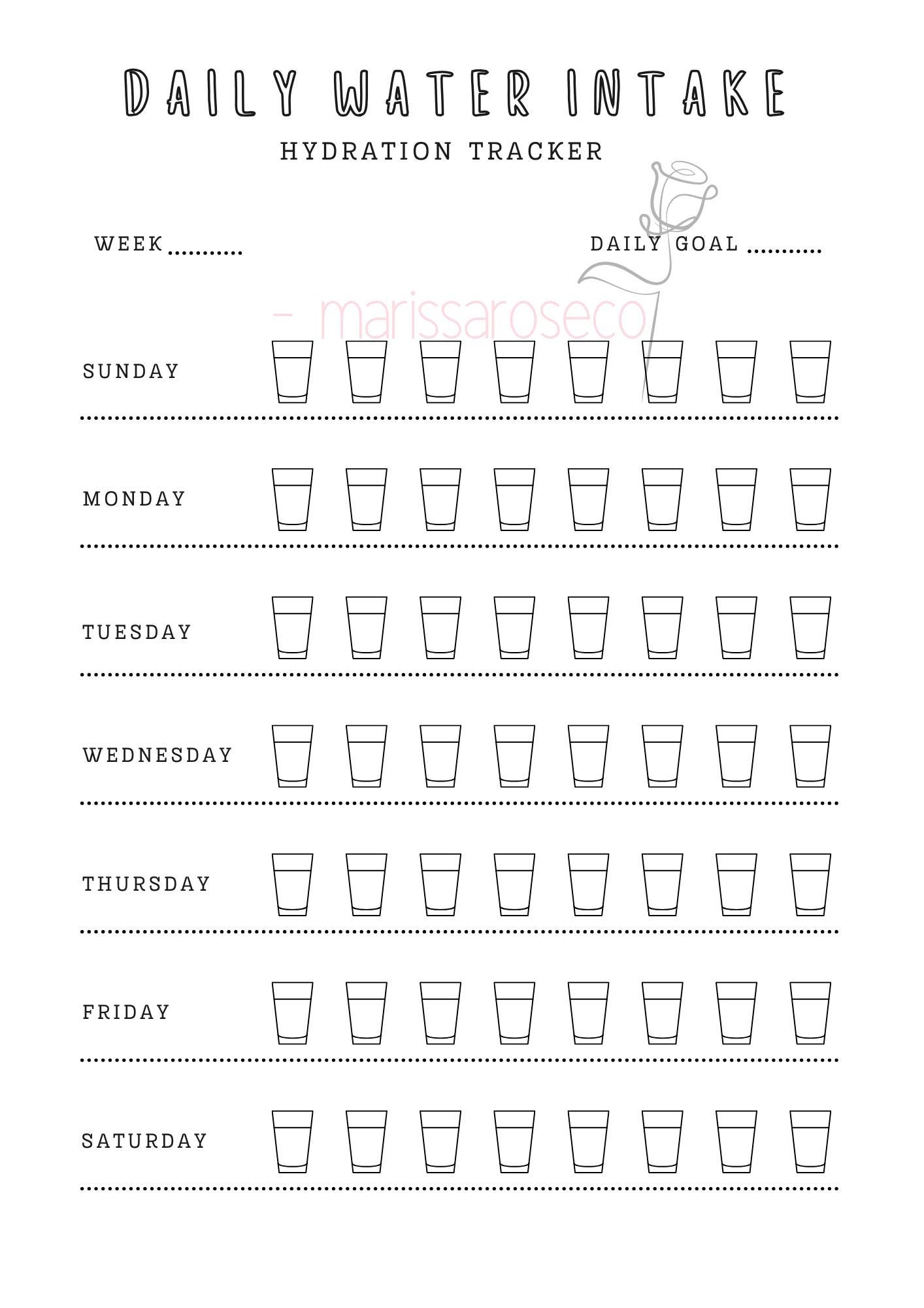 Hydration Tracker Daily Water Intake Printable Sheet - Etsy