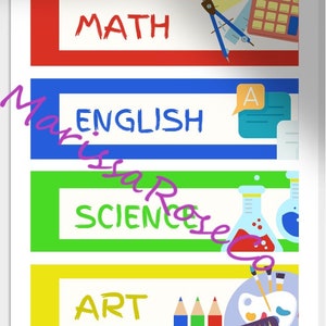 Back to School Kids School Subject Label Classroom Decor Instant ...