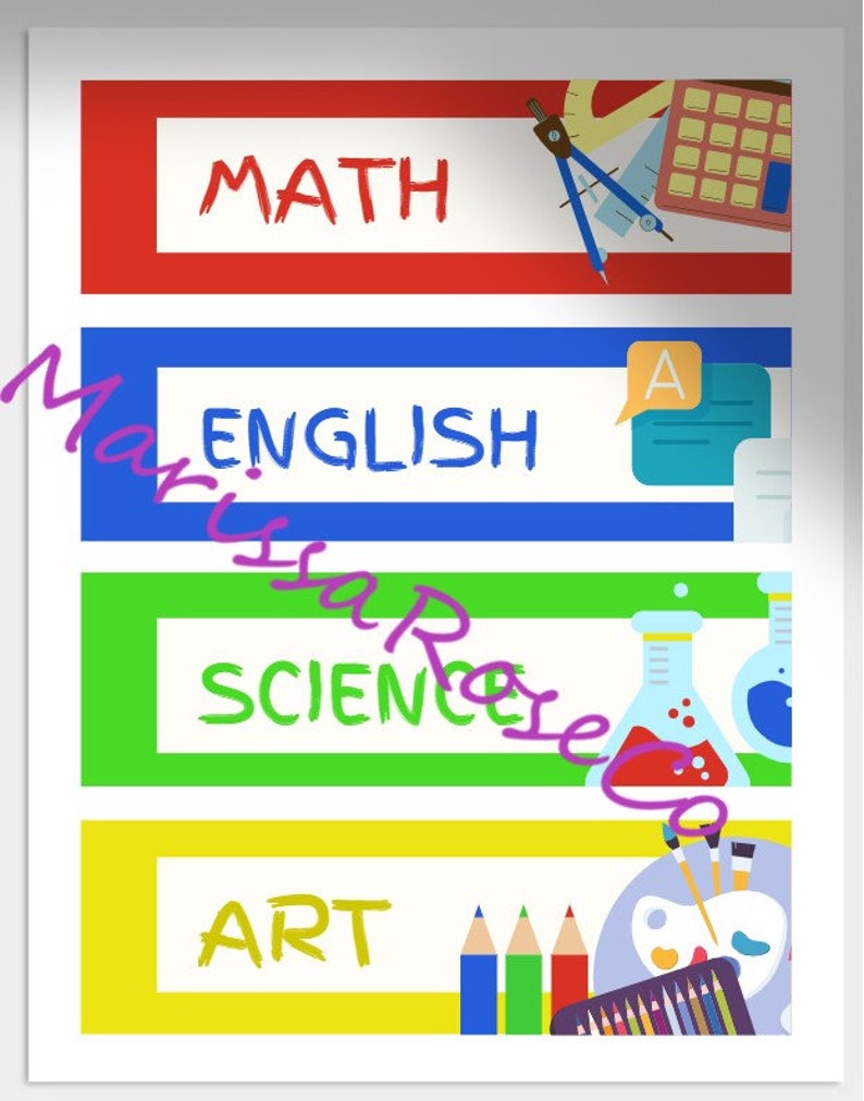 Back to School Kids School Subject Label Classroom Decor Instant ...