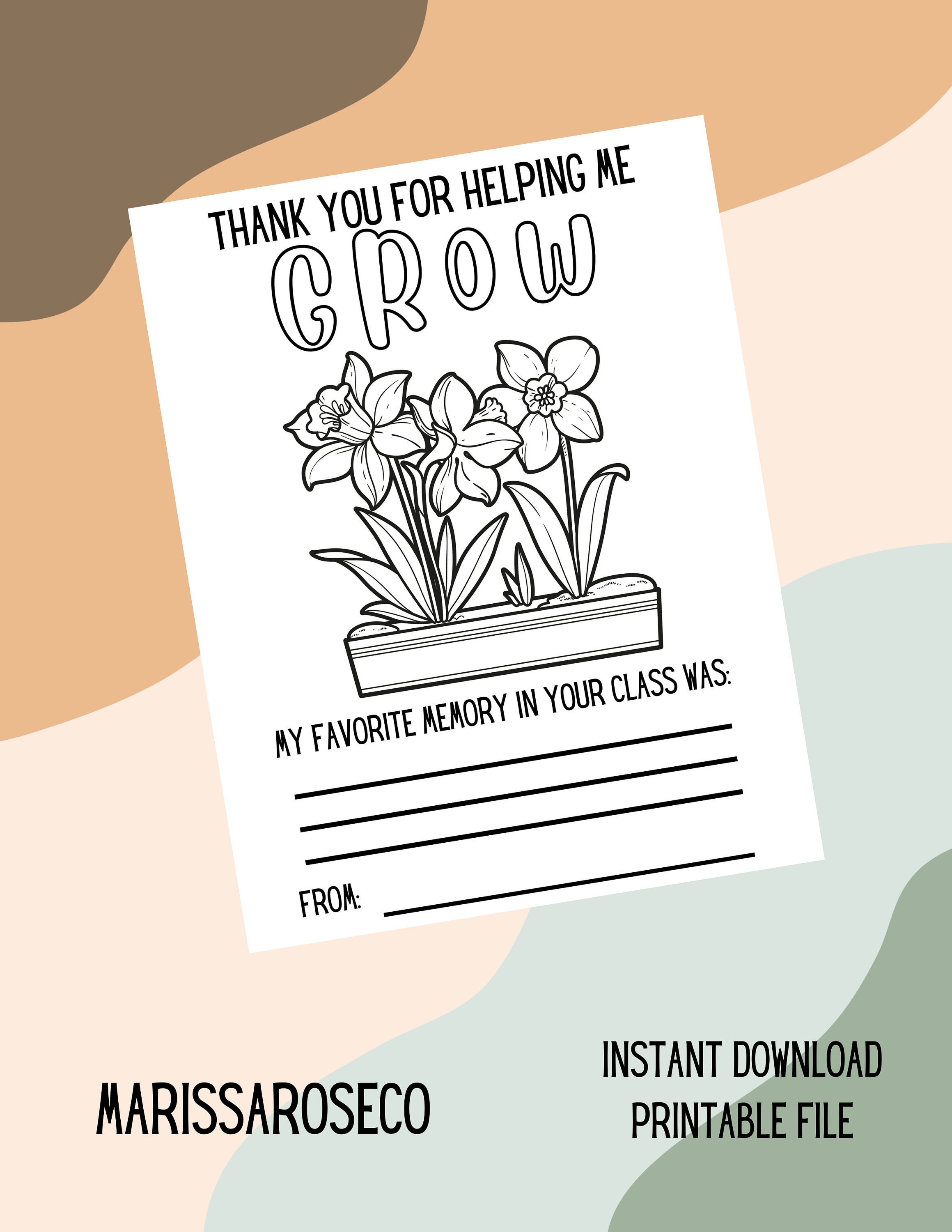 Thank You for Helping Me Grow, Teacher Appreciation Coloring Page ...