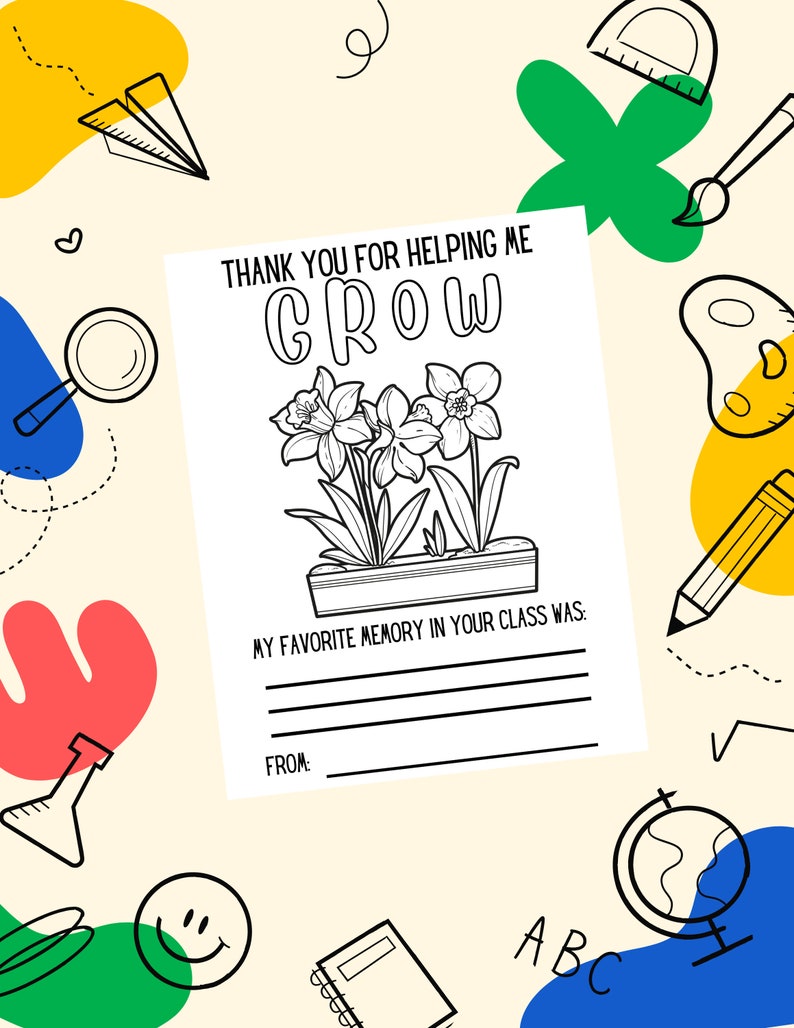 Thank You for Helping Me Grow, Teacher Appreciation Coloring Page Printable, Digital Instant ...