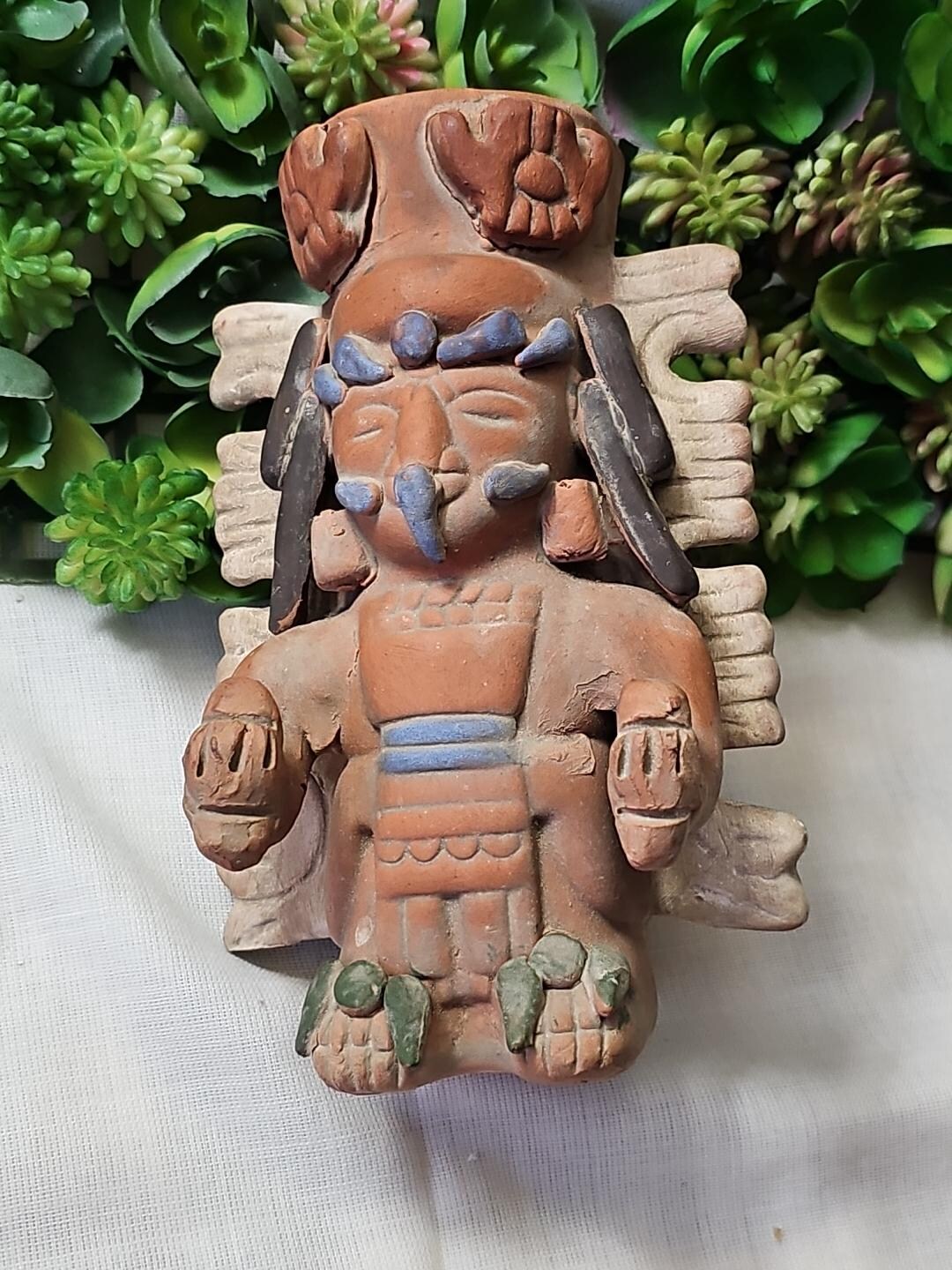 Terracotta Aztec Hand-painted MEXICO 7" Deity Statue Mayan Figurine ...
