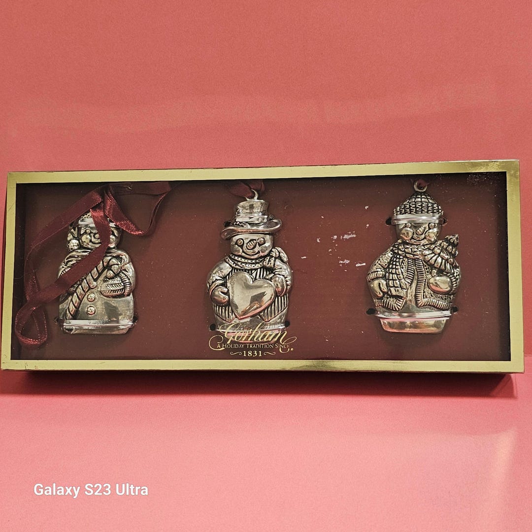 NIB 3 Gorham Silver-tone Pewter Metal Detailed 2.5" Snowman Christmas ...