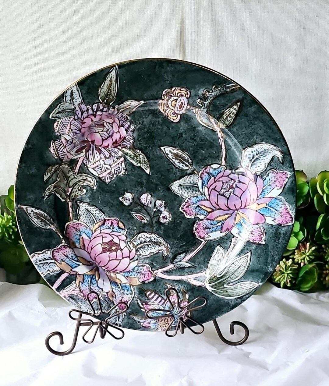 Vintage Toyo Brand Made in China 10" Round Ceramic Plate Gold Etched ...