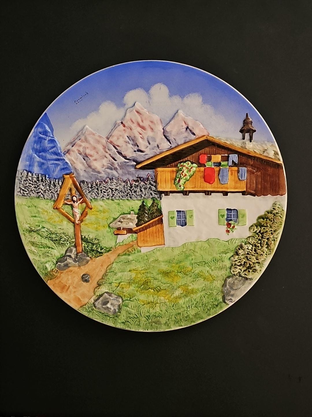 3D Alps Village Plate: SMF Schramberg Majolica Decorative Hanging Plate ...