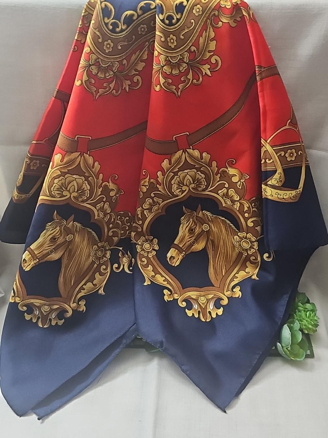 Classic Made in Italy Red & Blue Scarf Head Wrap Symphony Horse 28 ...