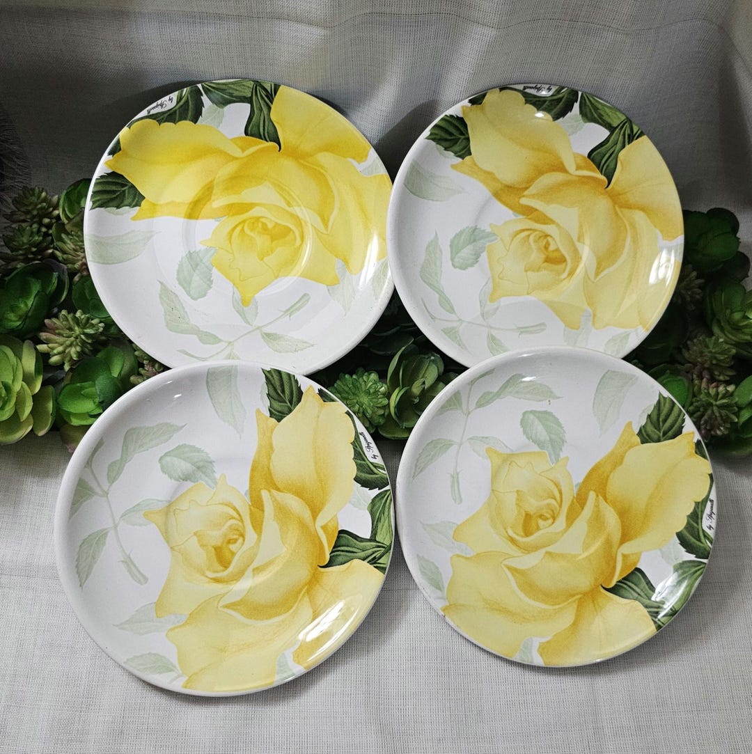 Set of 4 Spigarelli Ceramiche Yellow Rose Saucers: Italian Porcelain ...