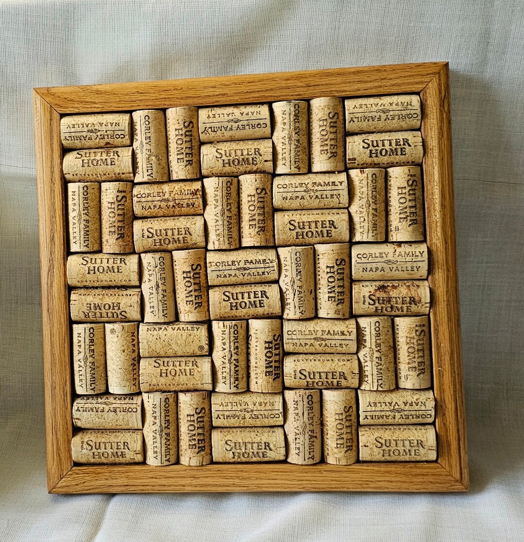 Handcrafted Natural Wine Cork Trivet Large 10”x10” in Wooden Frame ...