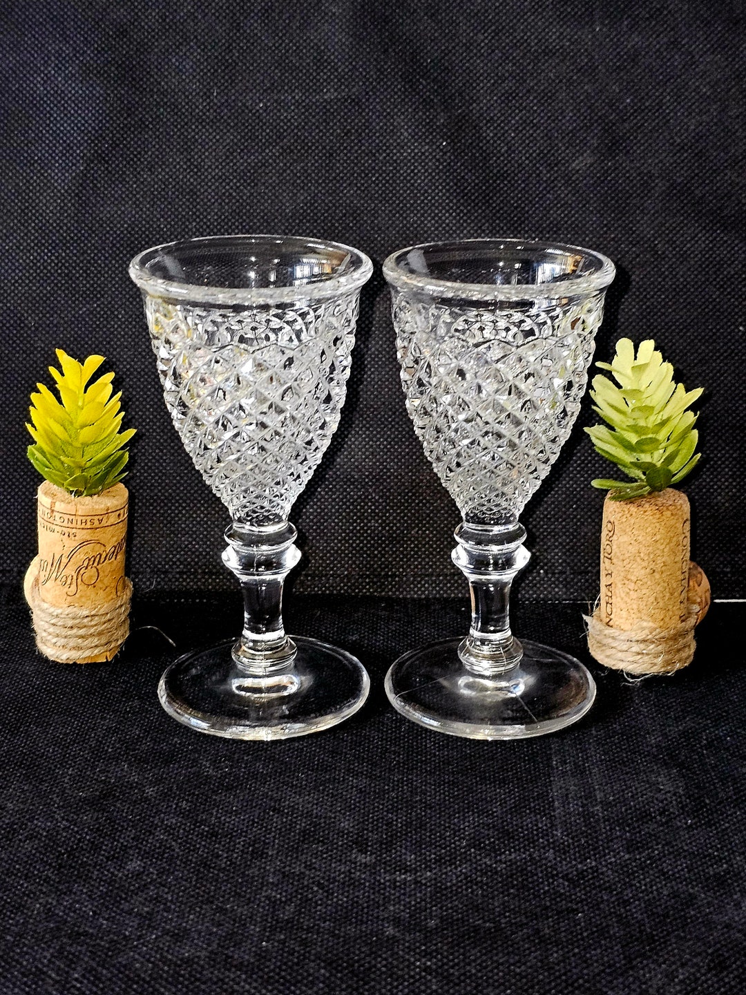 Vintage Pair Crystal Sparkling Diamond Design Hand-cut Mini 4-1/4 ...