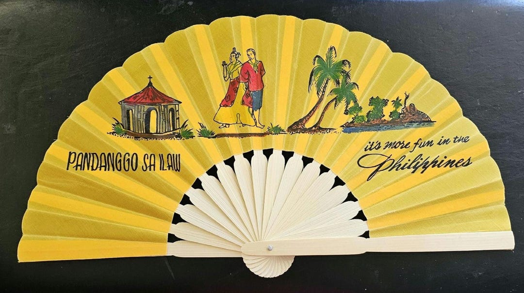 Hand-painted Bamboo Fan: Philippines Souvenir, "pandango Sa Ilaw" Dance ...