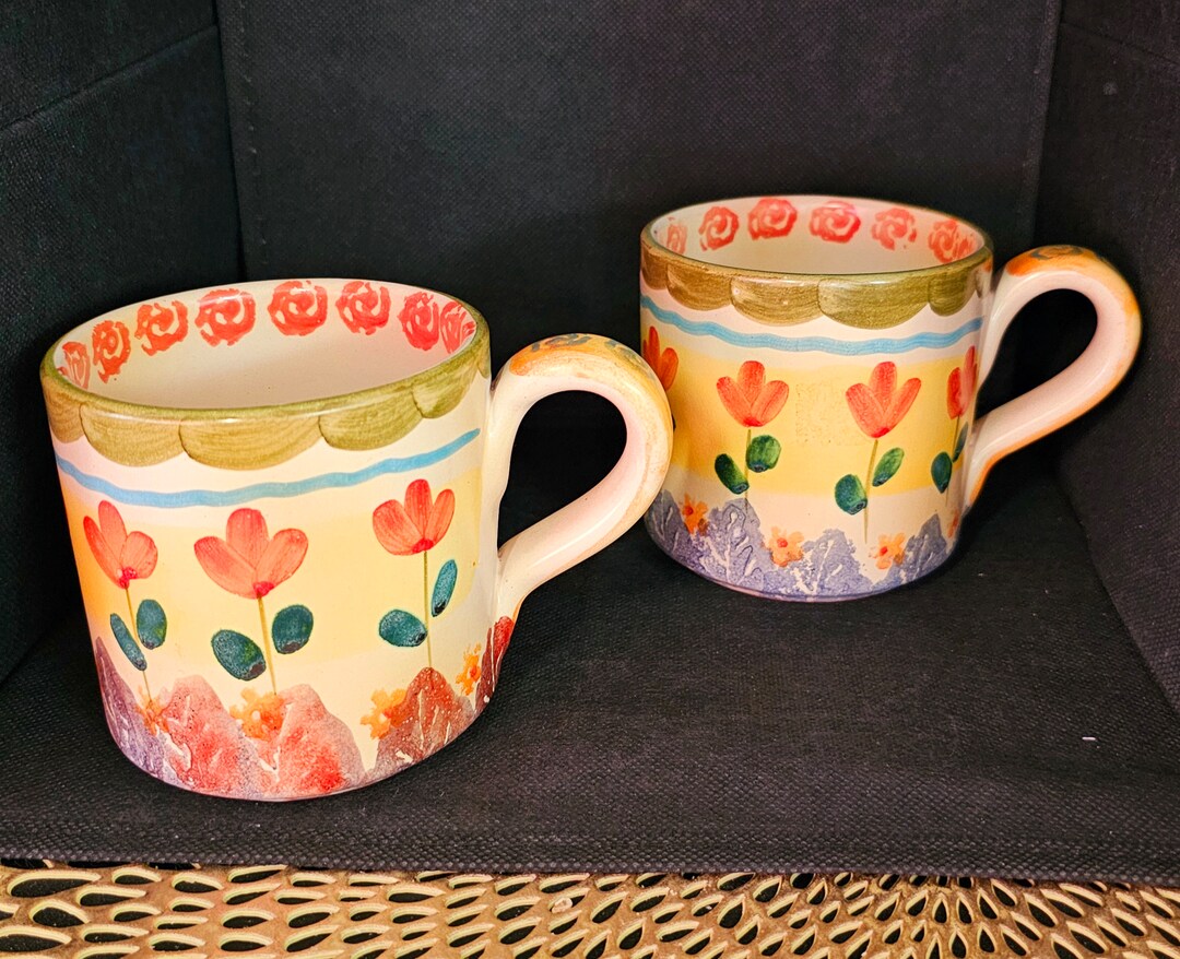 Vintage SET of 2 Modigliani via Coudotti Roma Floral Hand-painted in ...