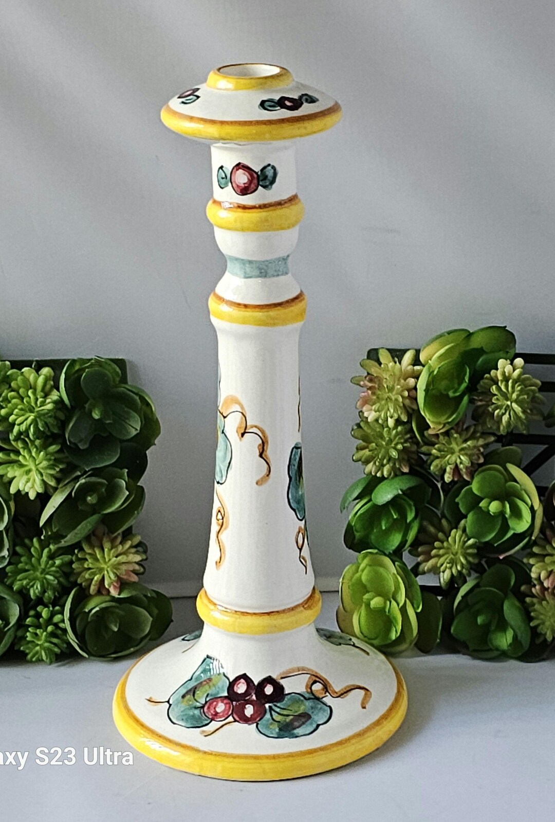 Vintage Deruta of Italy Hand-painted Ceramic Candlestick Grape Design ...