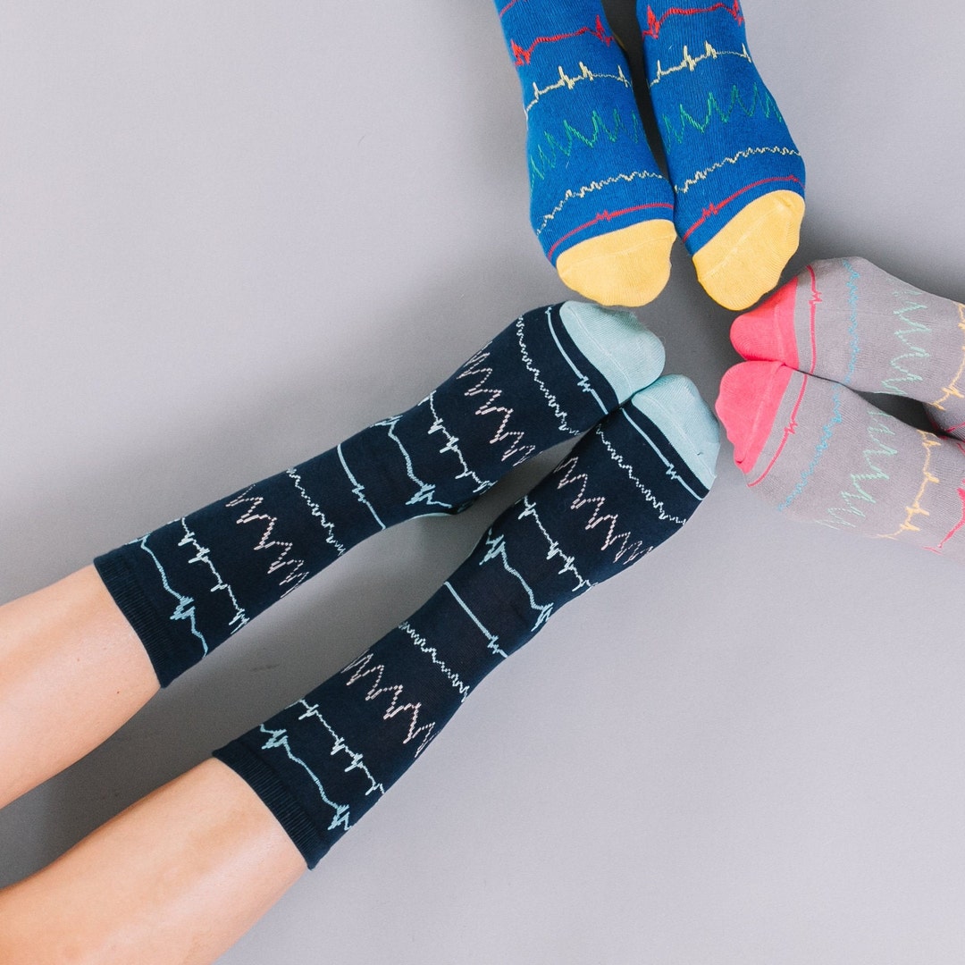 Navy Unisex Heart Beat Socks | Cardiac Rhythm Socks | Heart Rhythm ...