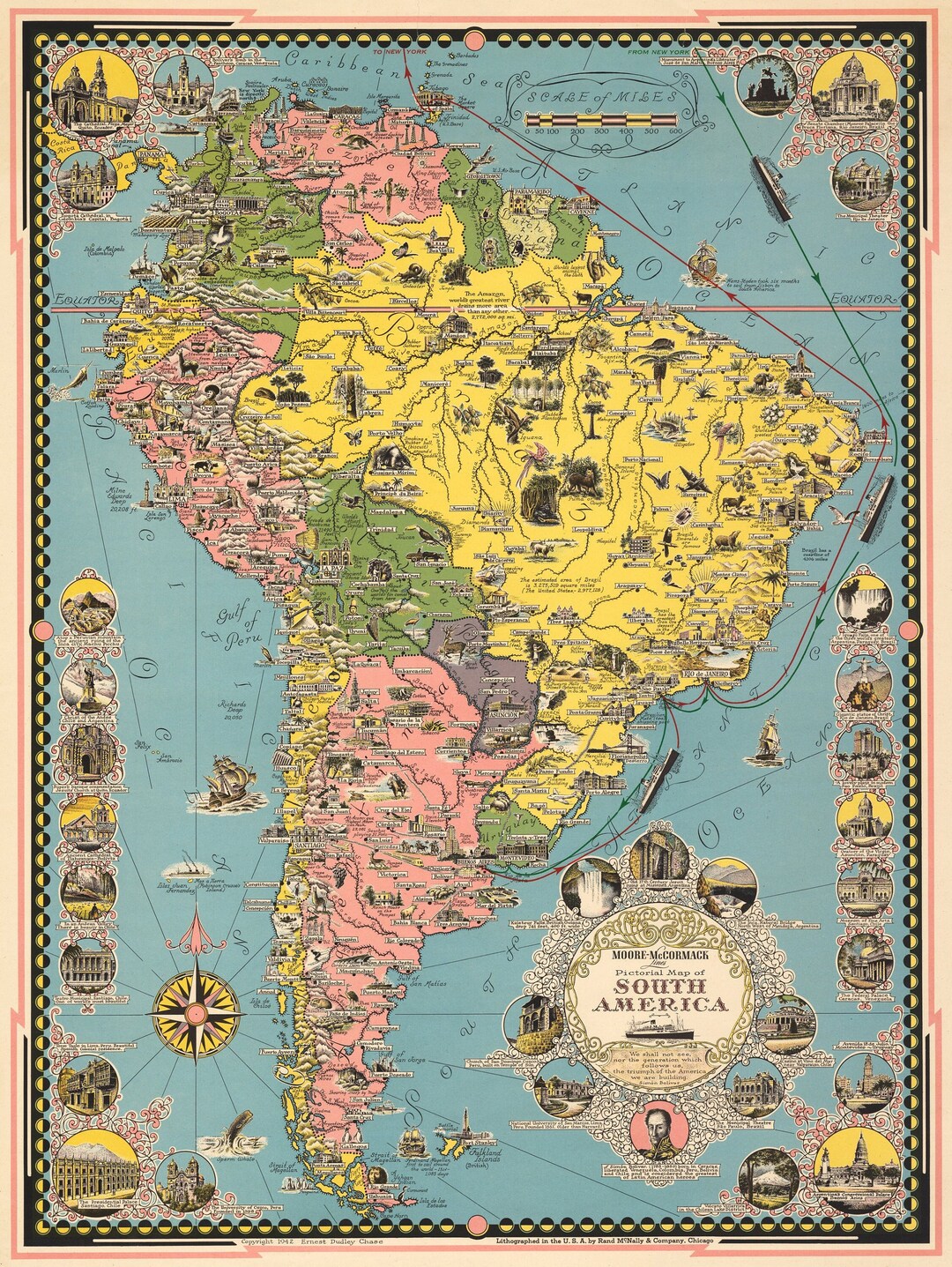 1942 Moore-mccormack Lines Pictorial Map of South America - Etsy