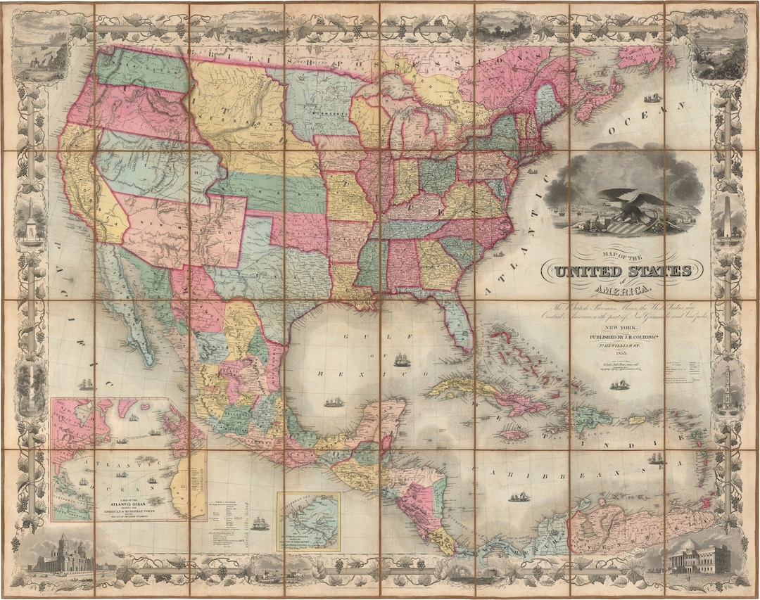 1855 Colton's Map of the United States - Etsy