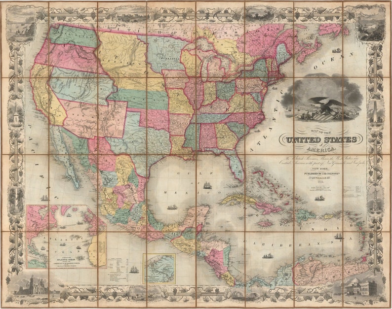1855 Colton's Map of the United States - Etsy