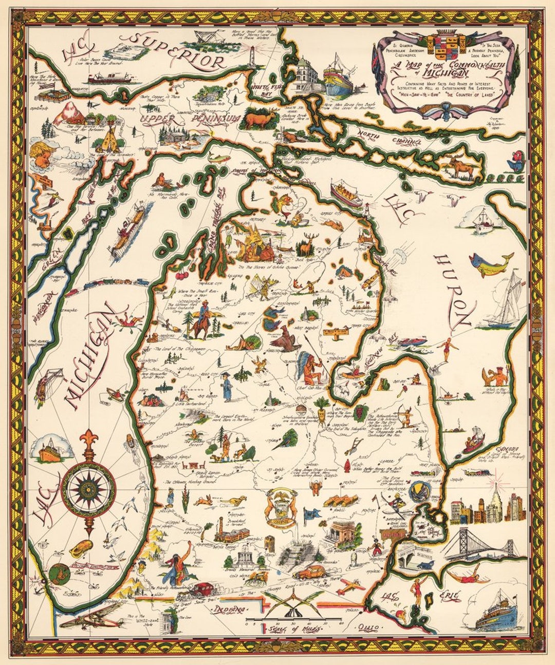 A Map of the Commonwealth of Michigan - Etsy