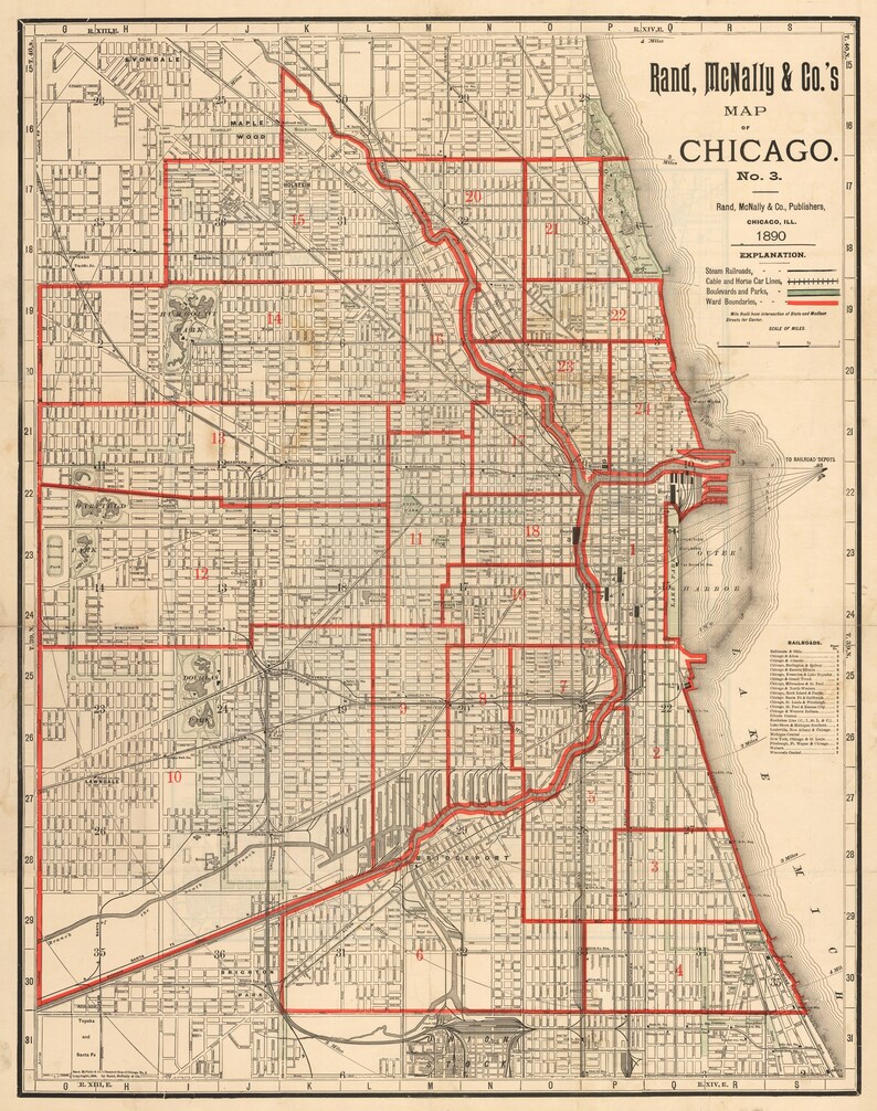 Vintage Map of Chicago - Etsy
