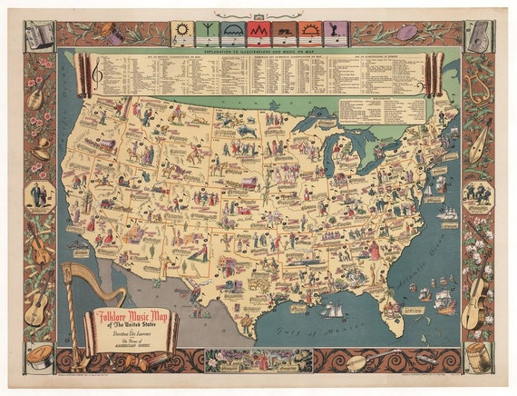 Folklore Music Map of the United States | Etsy