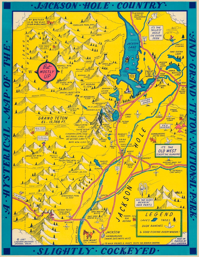 A Hysterical Map of the Jackson Hole Country and Grand Teton National ...