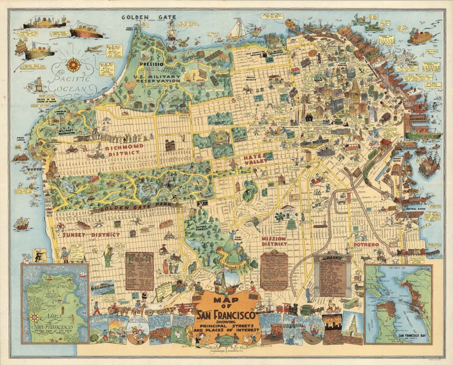 Vintage Map of San Francisco... Streets and Places of Interest ...